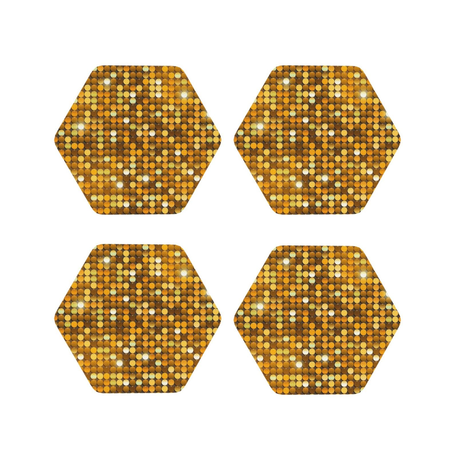 Leather Coasters of 4, Bright Shiny Golden Drink Coasters Foe Tabletop ...