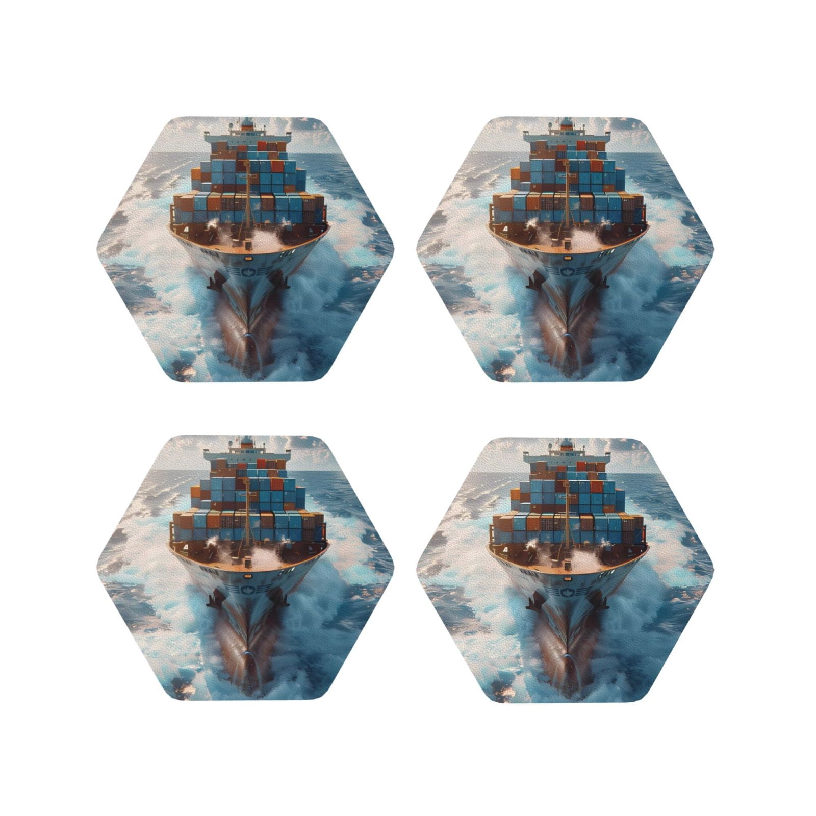 Leather Coasters of 4, Cargo Ship At Sea Drink Coasters Foe Tabletop ...