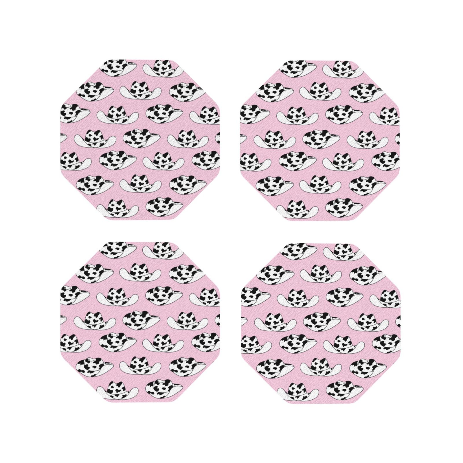 Leather Coasters of 4, Cartoon Cow Print Cowboy Hat Drink Coasters Foe ...
