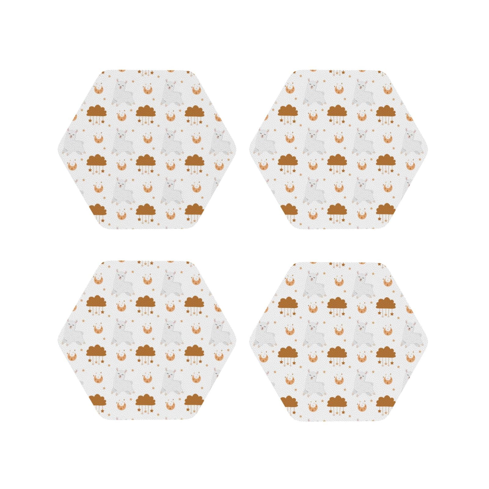 Leather Coasters of 4, Cartoon Cute Alpaca Moon Stars Drink Coasters ...