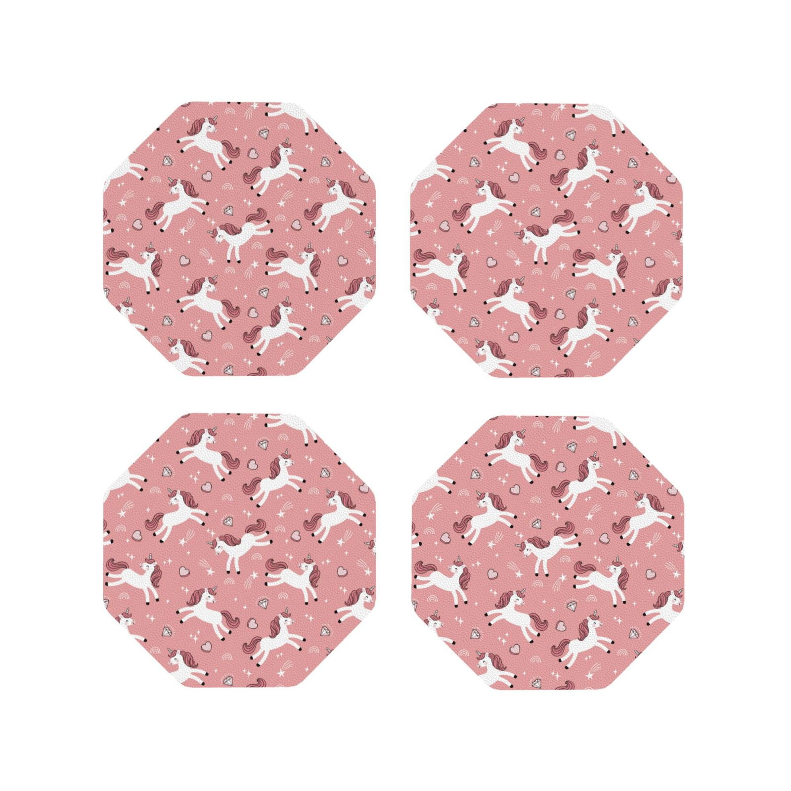 Leather Coasters of 4, Cartoon Cute Horse Love Pink Drink Coasters Foe ...