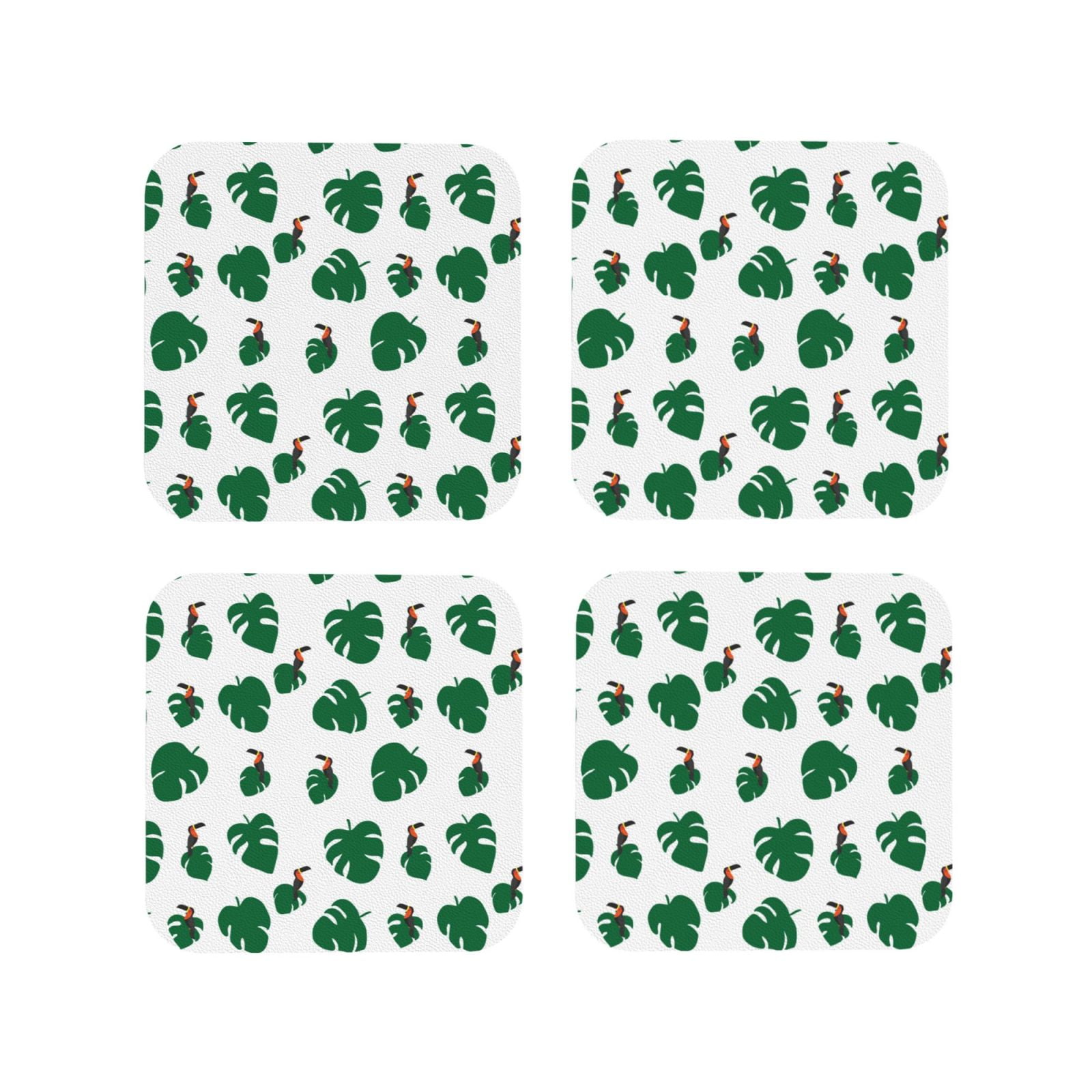 Leather Coasters of 4, Cartoon Turtle Leaf Toucan Bird Drink Coasters ...