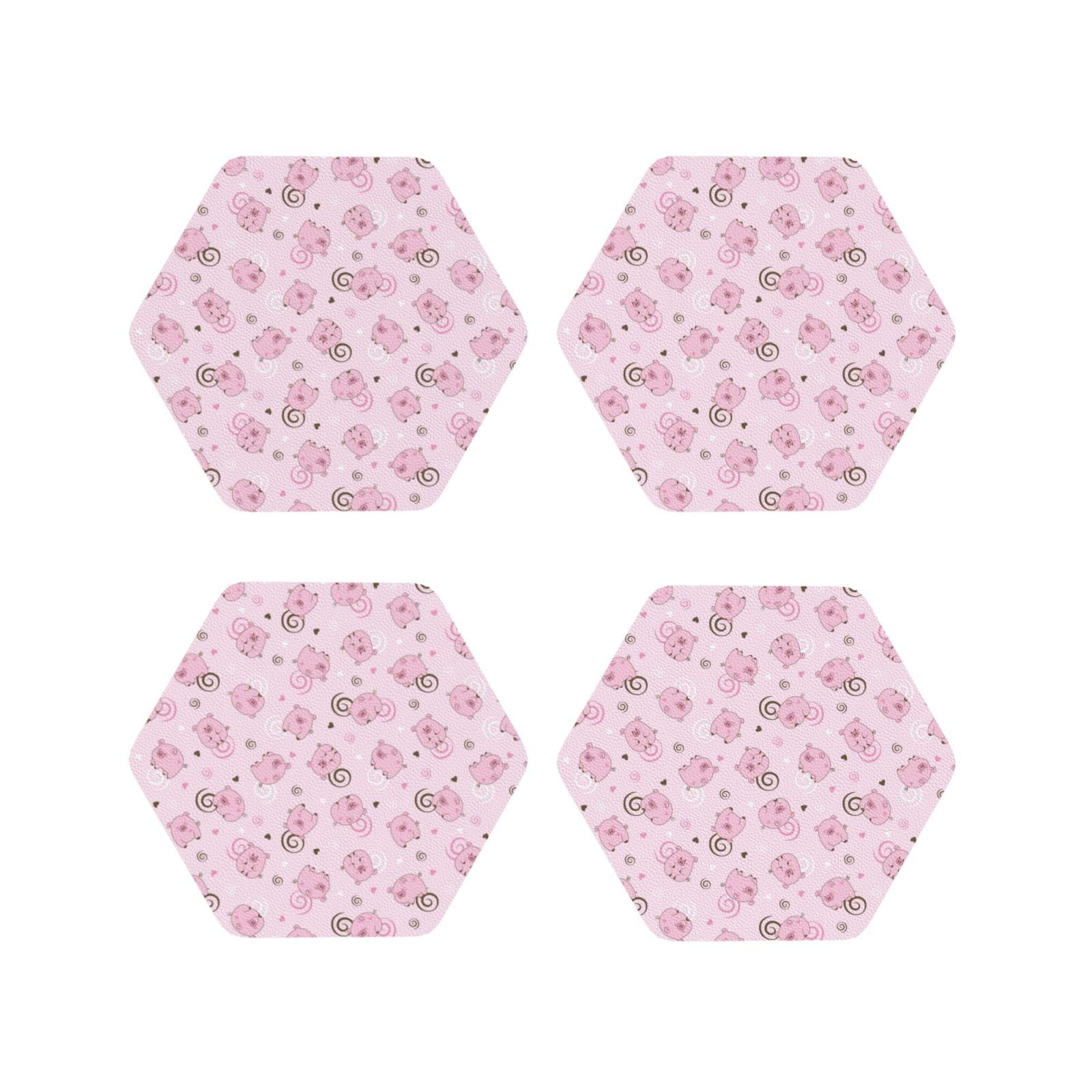 Leather Coasters of 4, Charming Cartoon Pink Cute Pig Drink Coasters ...