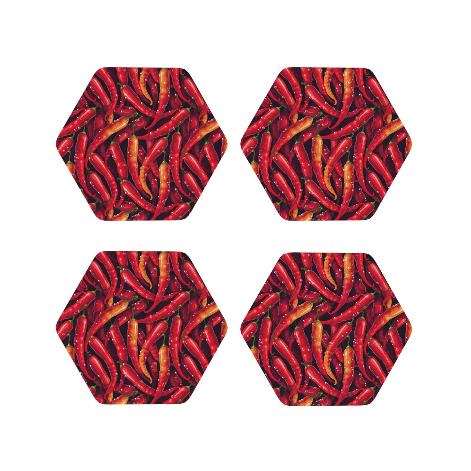 Leather Coasters of 4, Chili Pepper water droplets Drink Coasters Foe ...