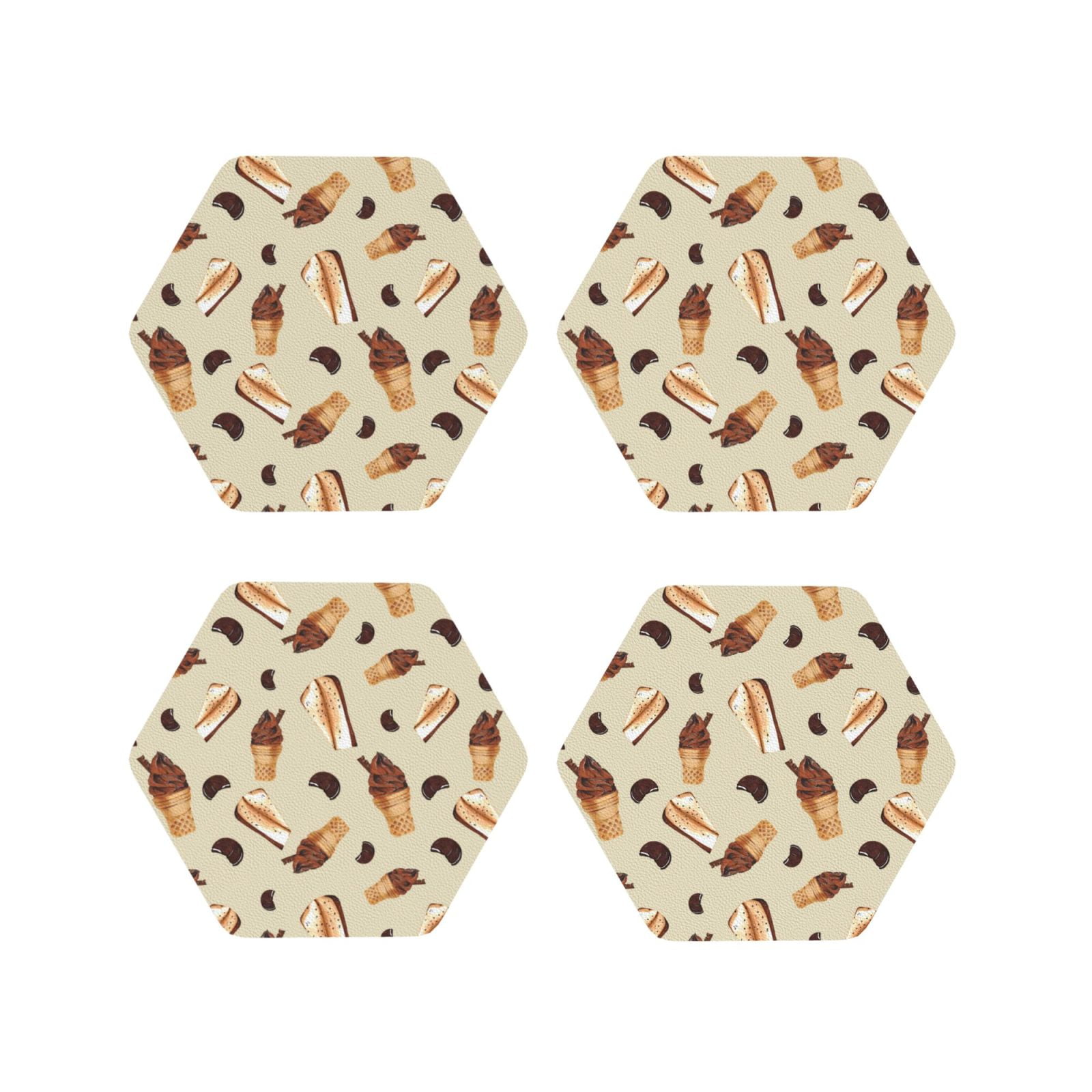Leather Coasters of 4, Chocolate Cake Ice Cream Print Drink Coasters ...