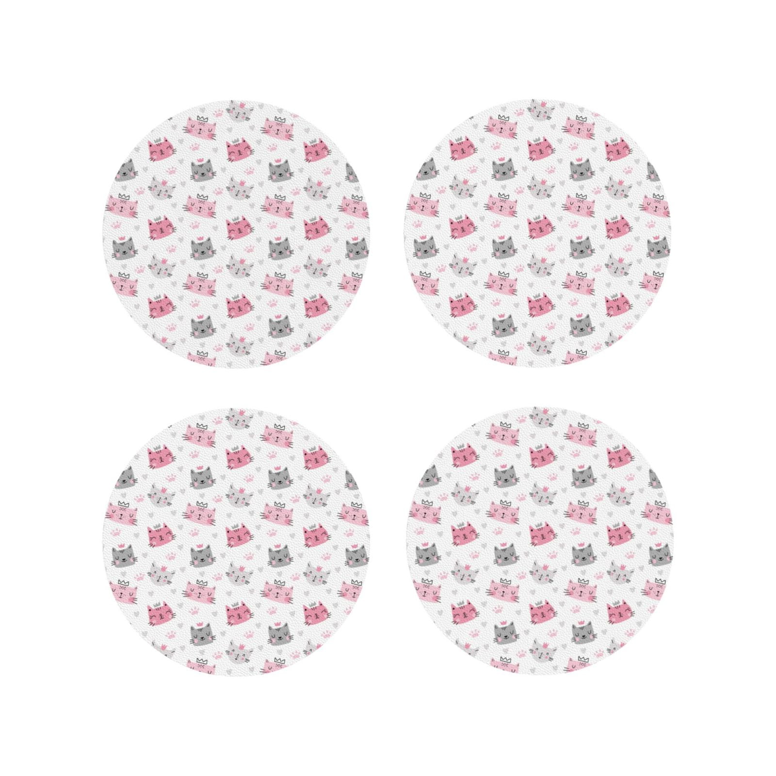 Leather Coasters of 4, Classic Cartoon Cute Cat Face Drink Coasters Foe ...