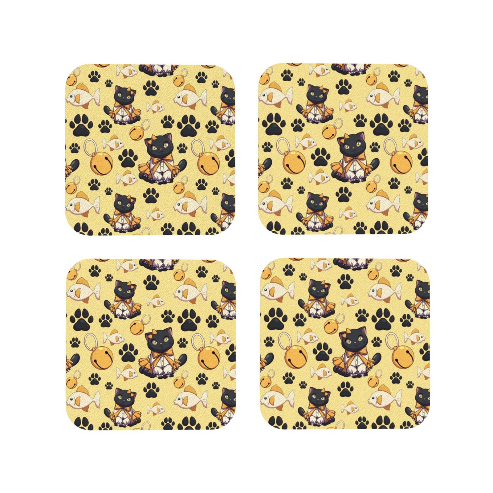 Leather Coasters of 4, Classic Katong Cat Fish Yellow Drink Coasters ...