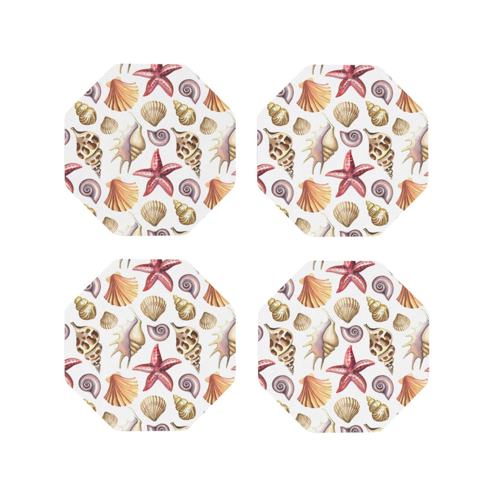 Leather Coasters of 4, Conch Shell No.J921 Drink Coasters Foe Tabletop ...