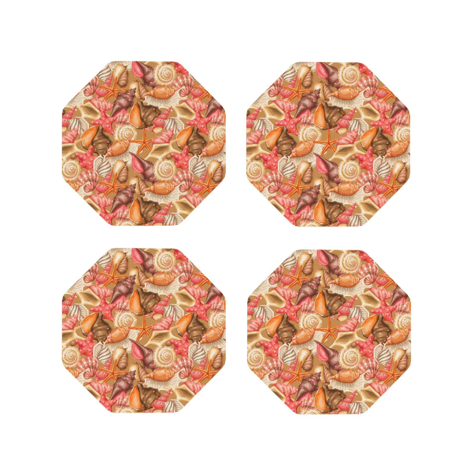 Leather Coasters of 4, Conch Shells Print No.9036 Drink Coasters Foe ...