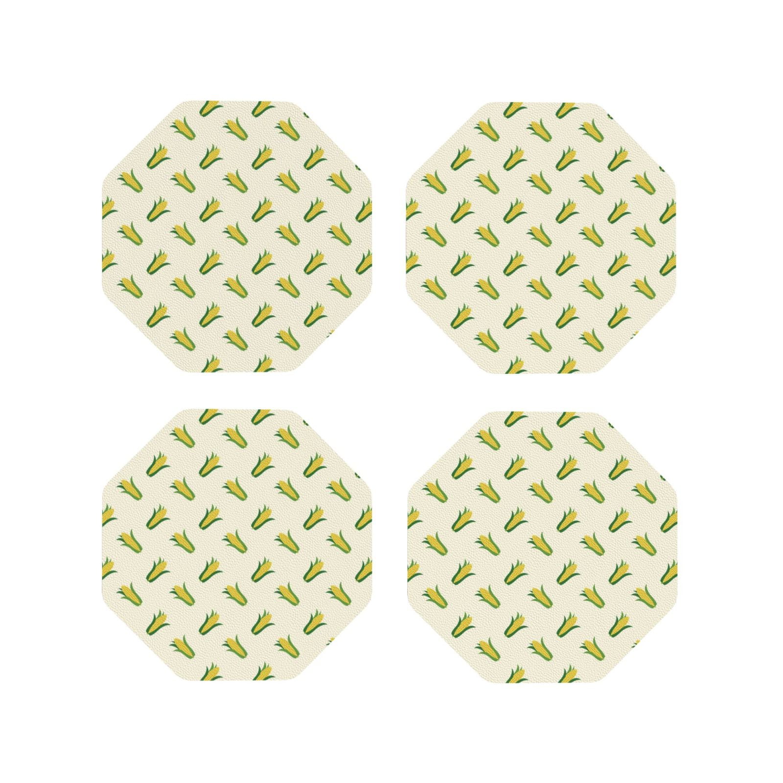 Leather Coasters of 4, Corn print Drink Coasters Foe Tabletop ...