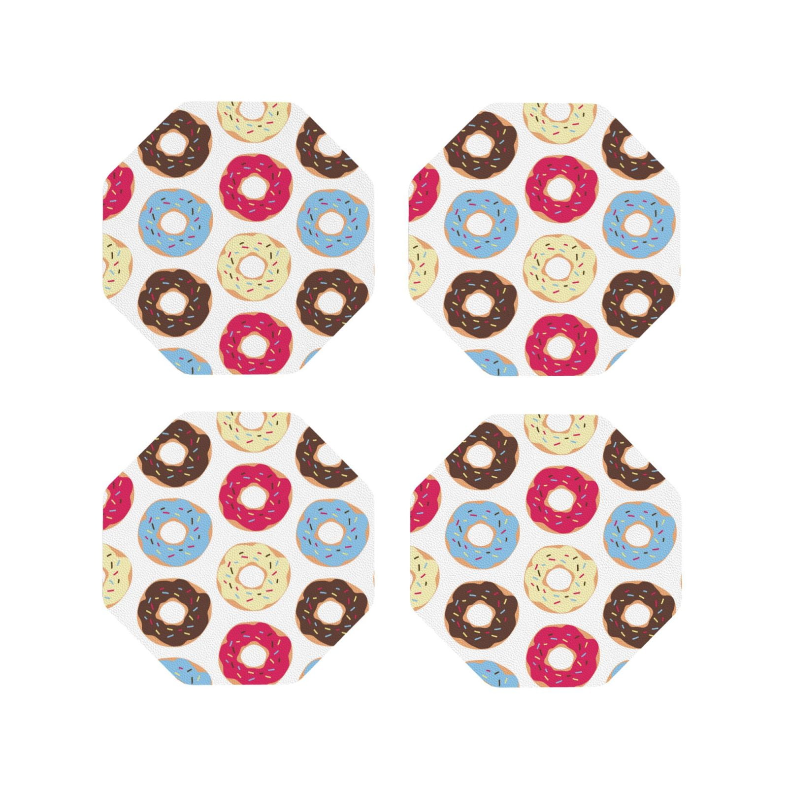 Leather Coasters of 4, Cute Cartoon Donut Print Drink Coasters Foe ...