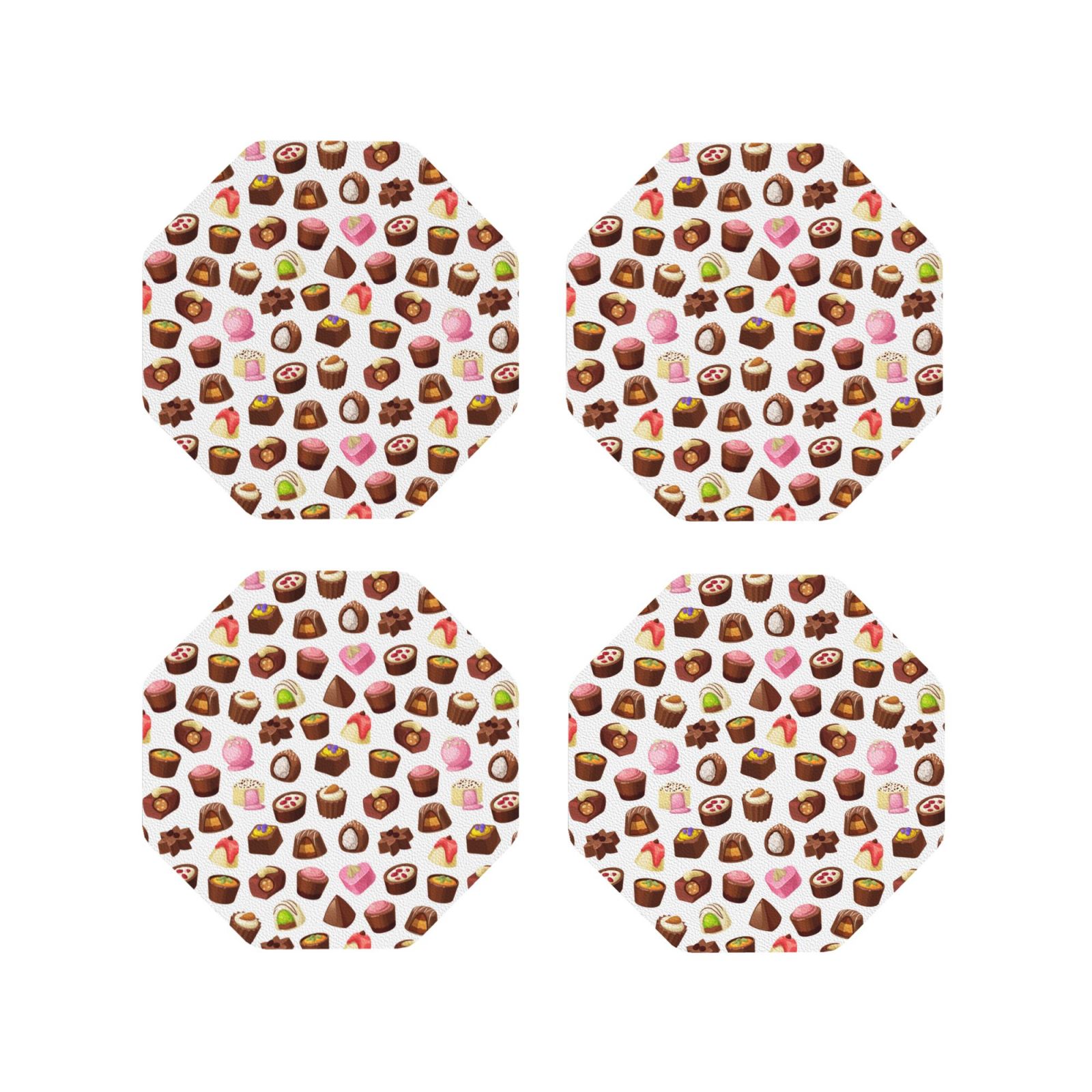 Leather Coasters of 4, Cute Chocolate Print Drink Coasters Foe Tabletop ...