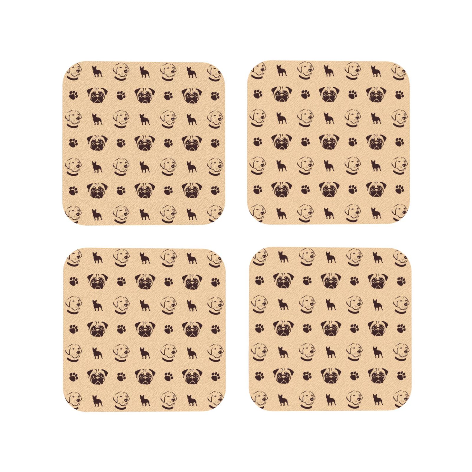 Leather Coasters of 4, Cute Dog Puppy Sketch Drink Coasters Foe ...