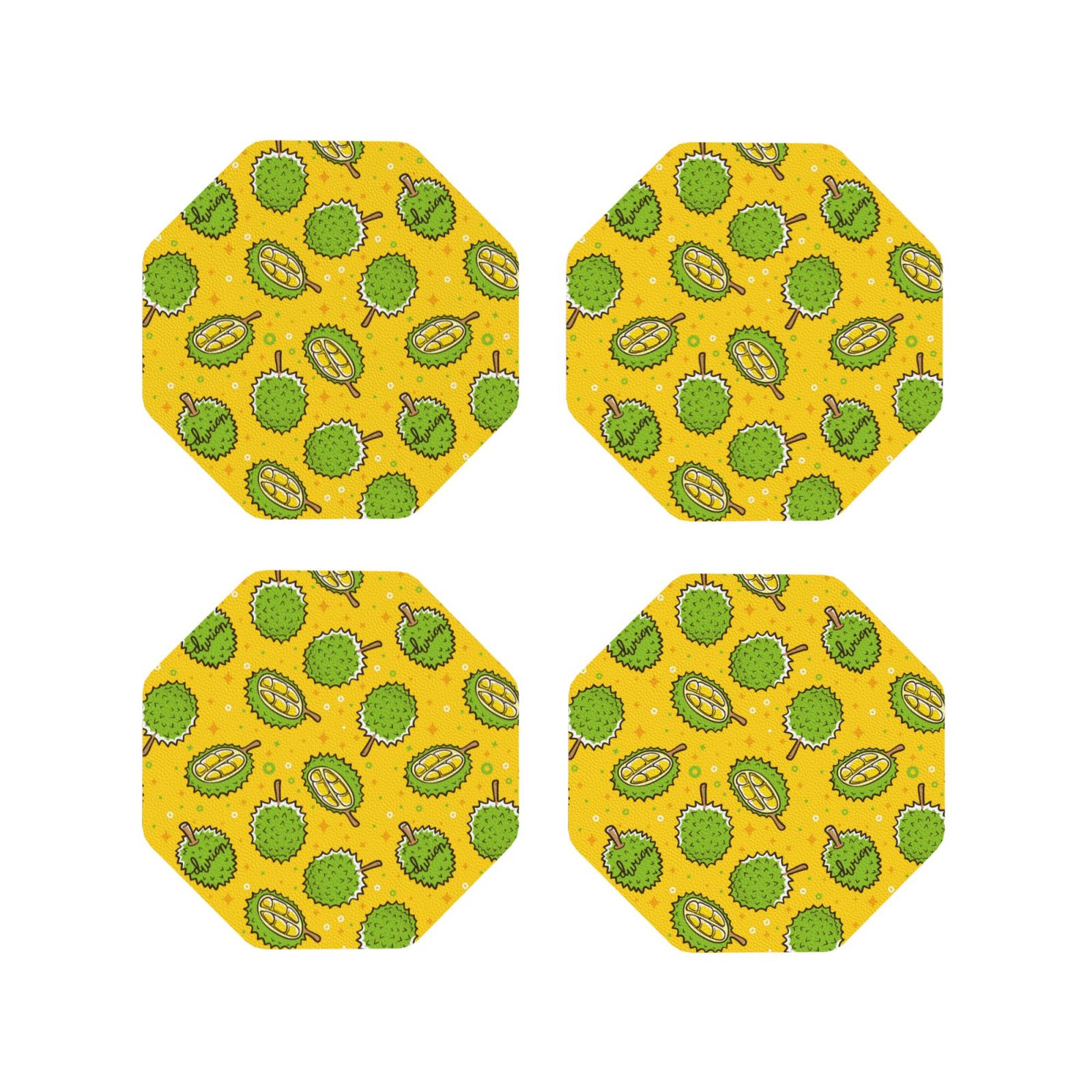 Leather Coasters of 4, Cute Durian Starry Sky Yellow Drink Coasters Foe ...