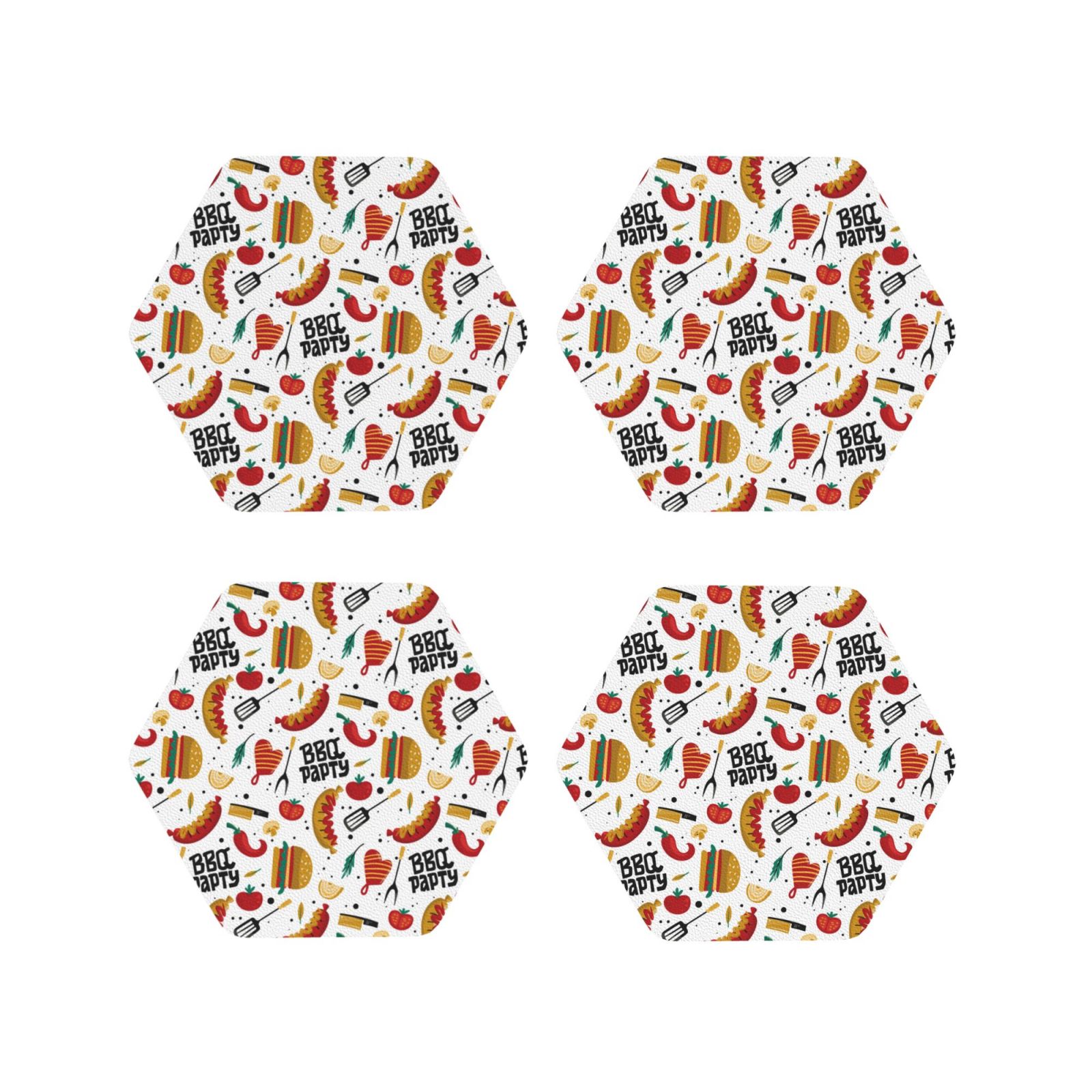 Leather Coasters of 4, Cute Food Mushroom Chili Tomatoes Drink Coasters ...