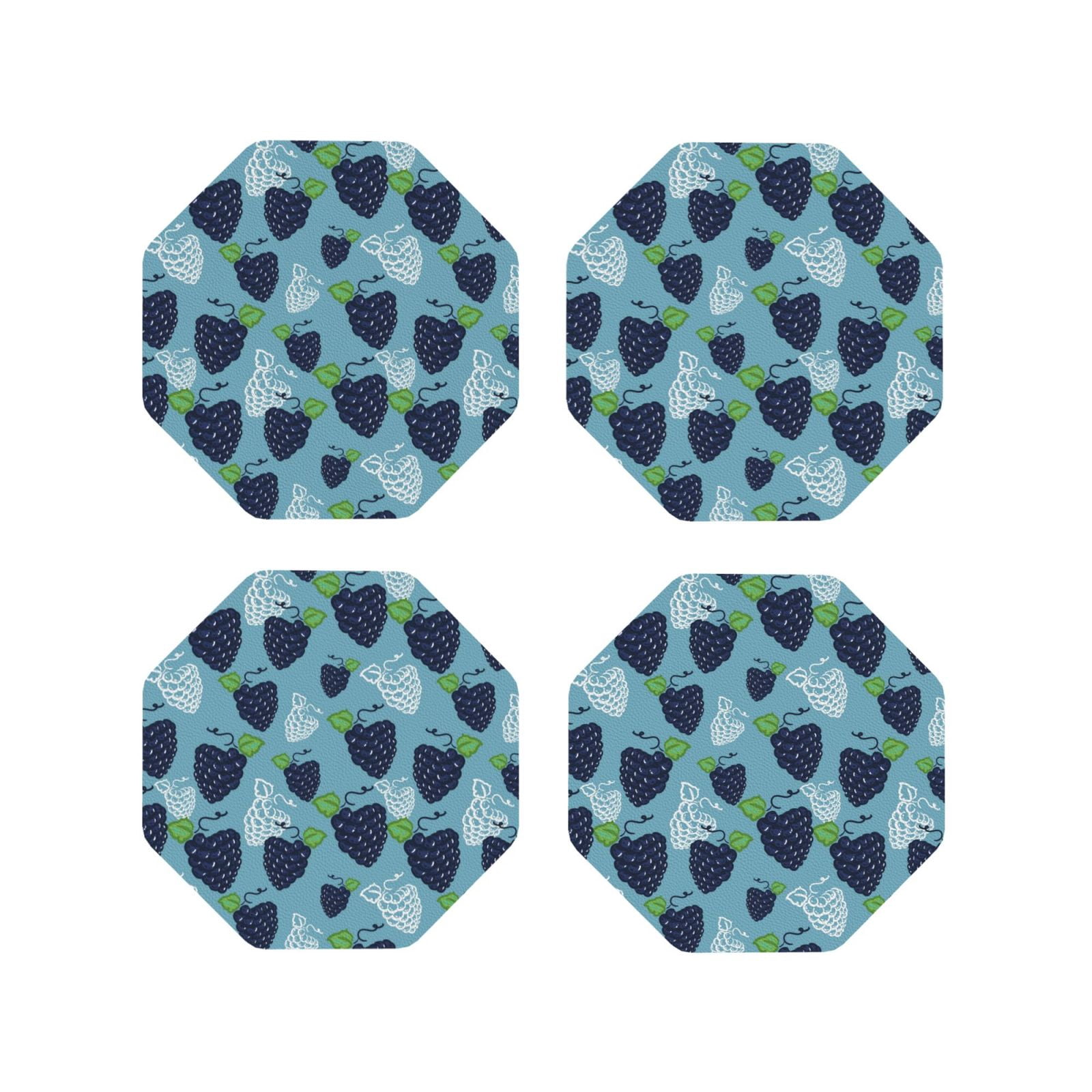 Leather Coasters of 4, Cute Grape Blue Drink Coasters Foe Tabletop ...