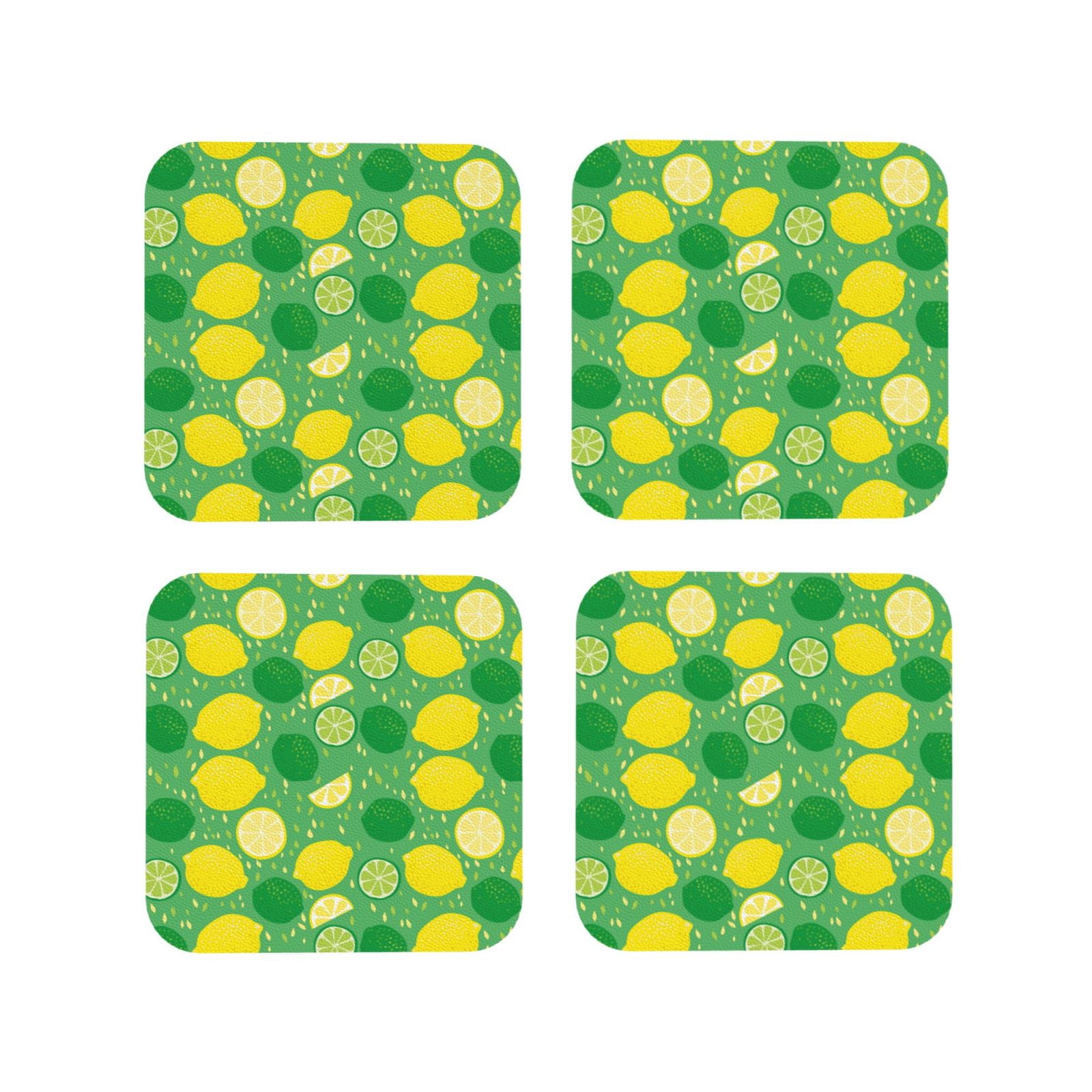Leather Coasters of 4, Cute Limes Drink Coasters Foe Tabletop ...