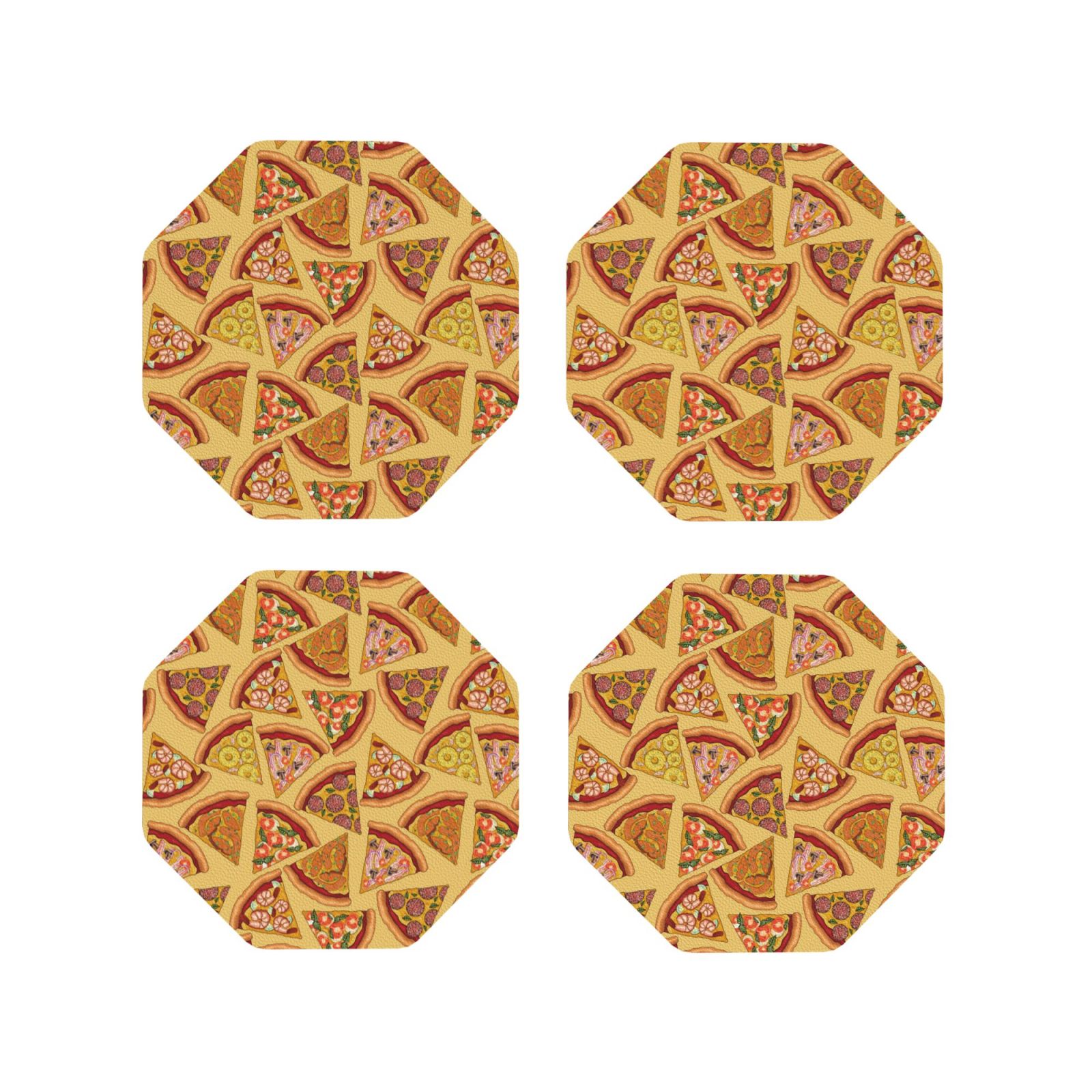 Leather Coasters of 4, Cute Pizza Pineapple Shrimp Drink Coasters Foe ...