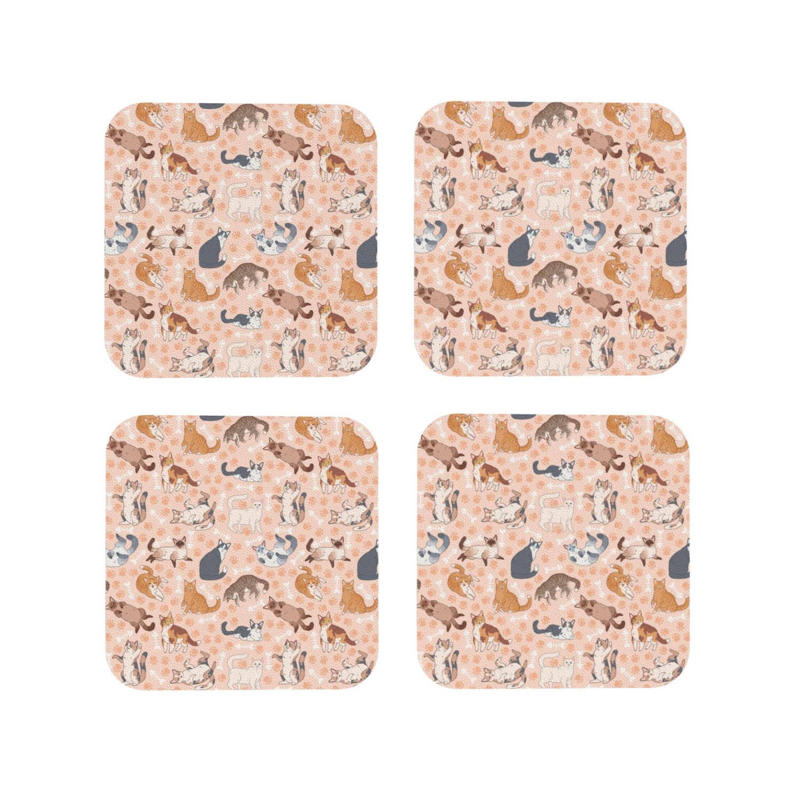 Leather Coasters of 4, Cute cat_E Drink Coasters Foe Tabletop ...
