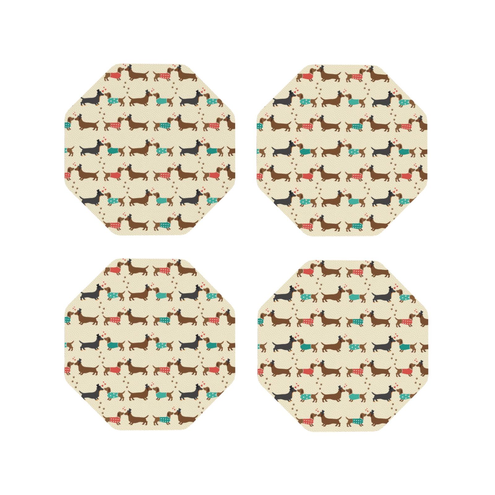 Leather Coasters of 4, Dachshund Dog Puppy No.1058 Drink Coasters Foe ...