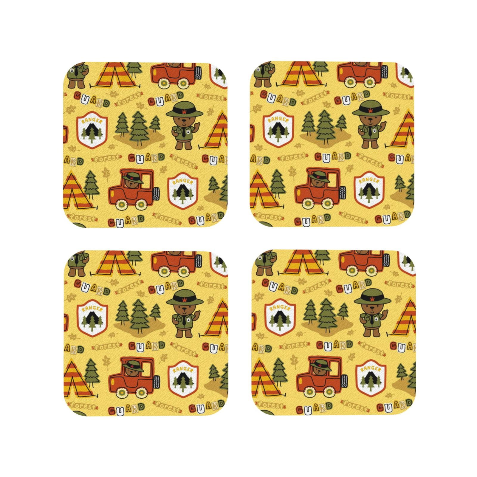 Leather Coasters of 4, Forest Guard,Car TentTrees Drink Coasters Foe ...