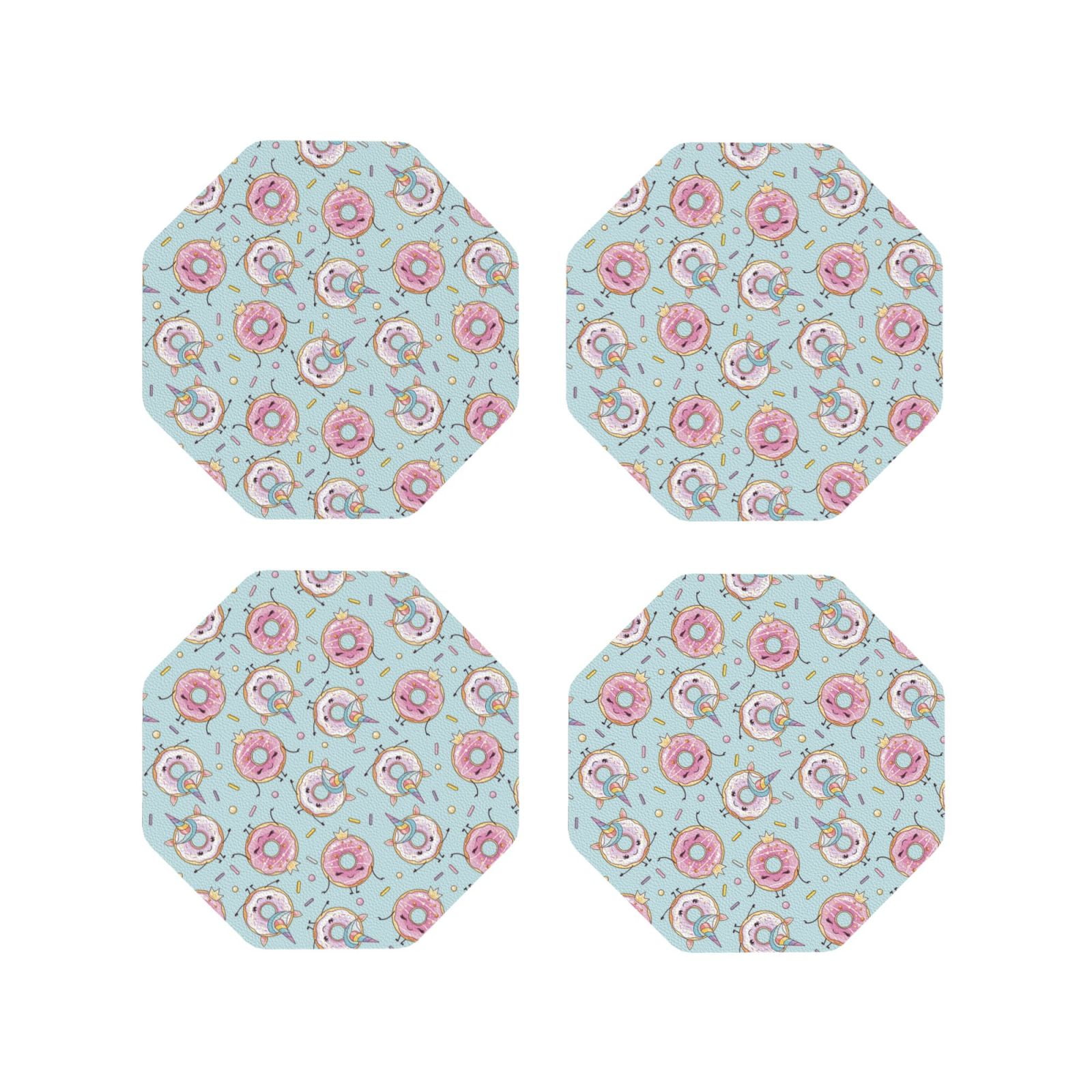 Leather Coasters of 4, Funny Cartoon Donut Print Drink Coasters Foe ...