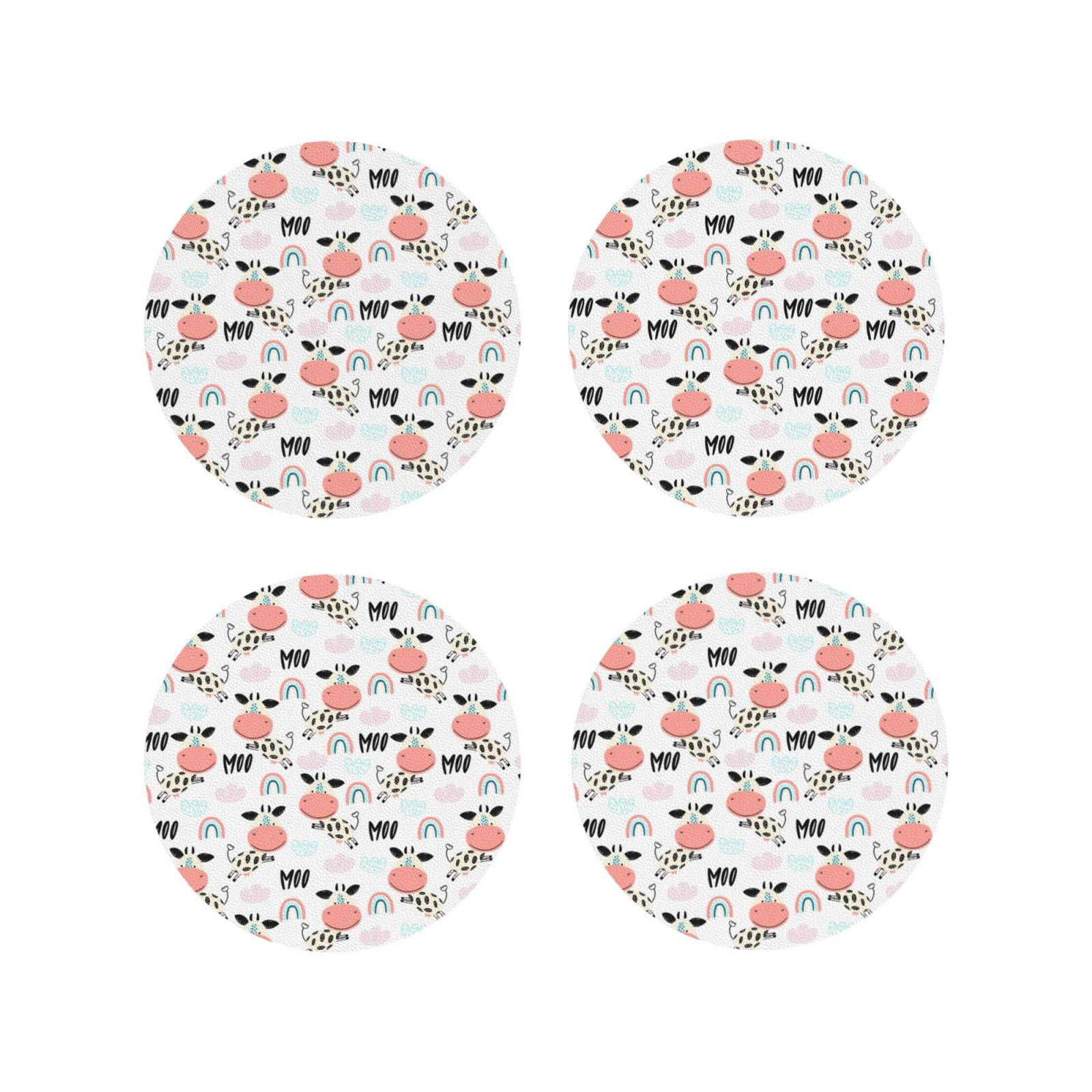 Leather Coasters of 4, Funny Cute Cow Rainbow Clouds Drink Coasters Foe ...