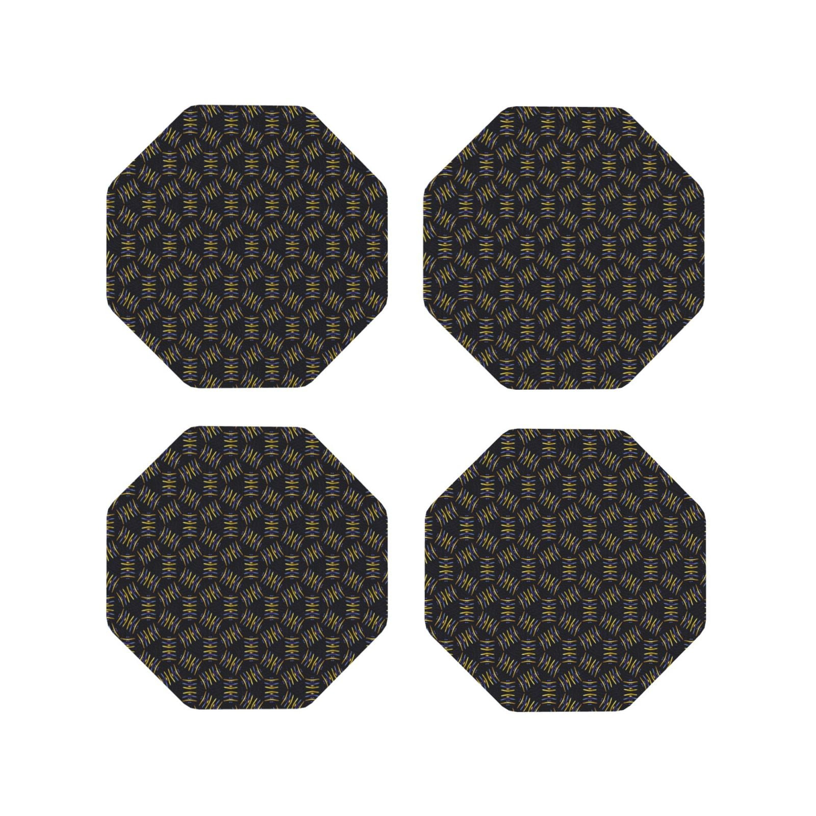 Leather Coasters of 4, Gold dark blue snowflake print Drink Coasters ...