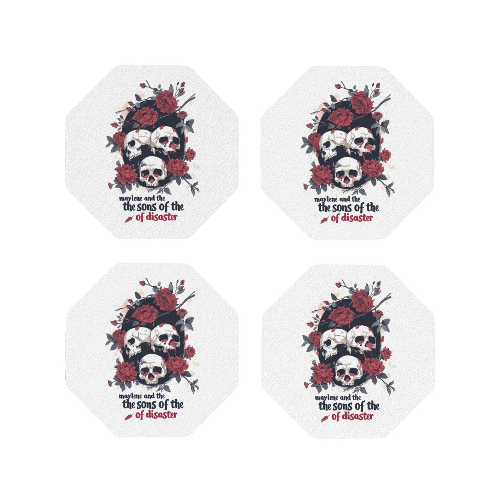 Leather Coasters of 4, Gothic Skulls And Roses Drink Coasters Foe ...