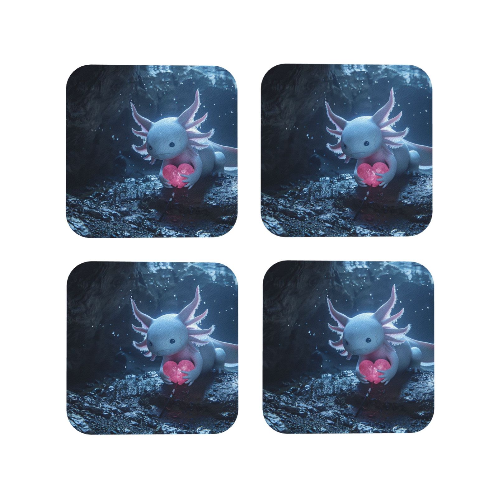Leather Coasters of 4, Heart Axolotl Drink Coasters Foe Tabletop ...