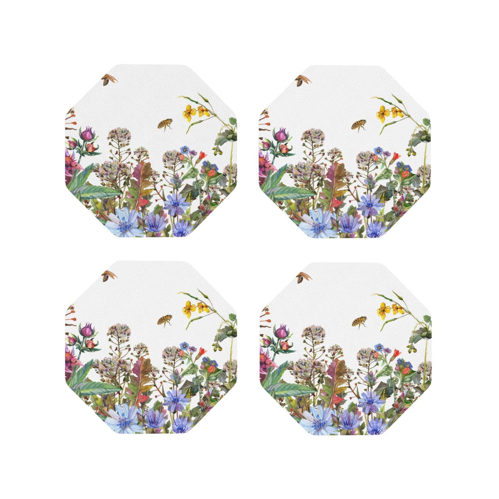 Leather Coasters of 4, Herbs and Wildflowers Drink Coasters Foe ...