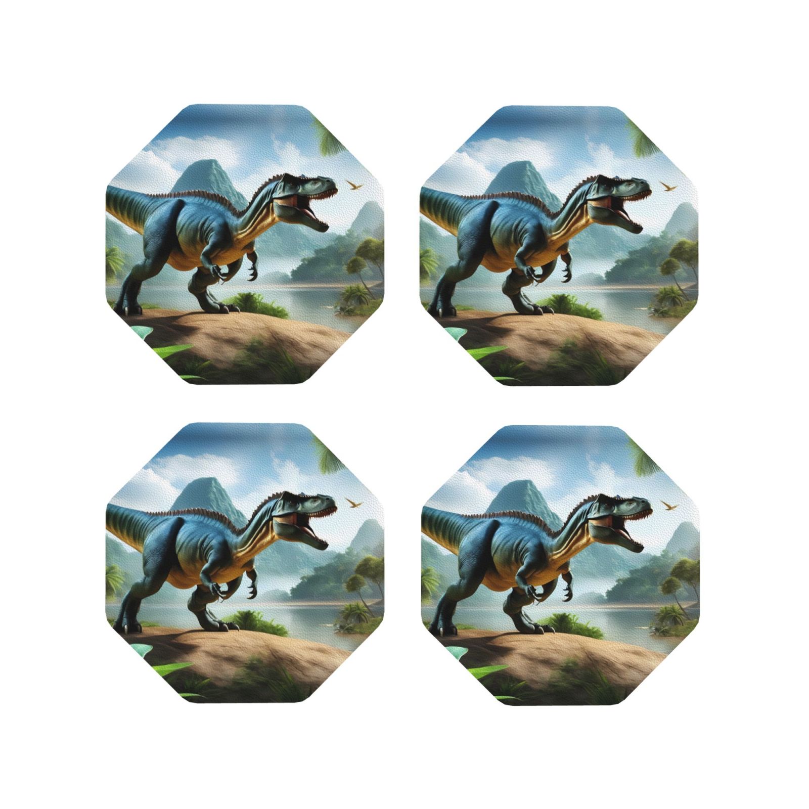 Leather Coasters of 4, Lake Forest Dinosaur A Drink Coasters Foe ...