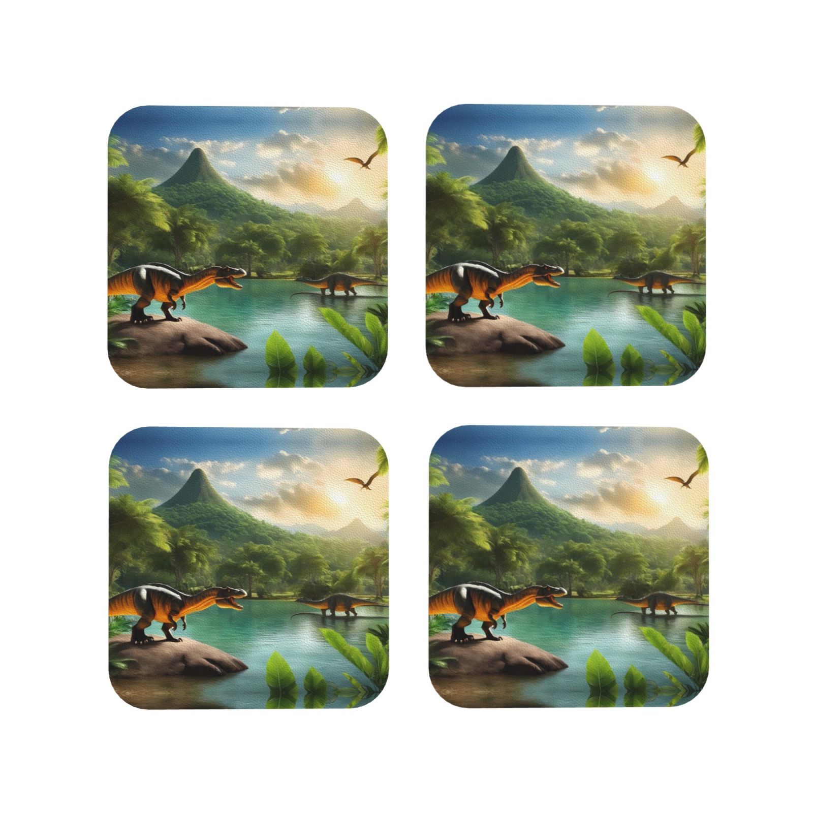 Leather Coasters of 4, Lake Forest Dinosaur Drink Coasters Foe Tabletop ...