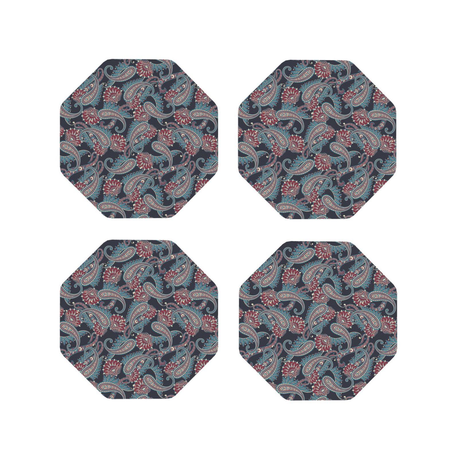 Leather Coasters of 4, Paisley Print No.J915 Drink Coasters Foe ...