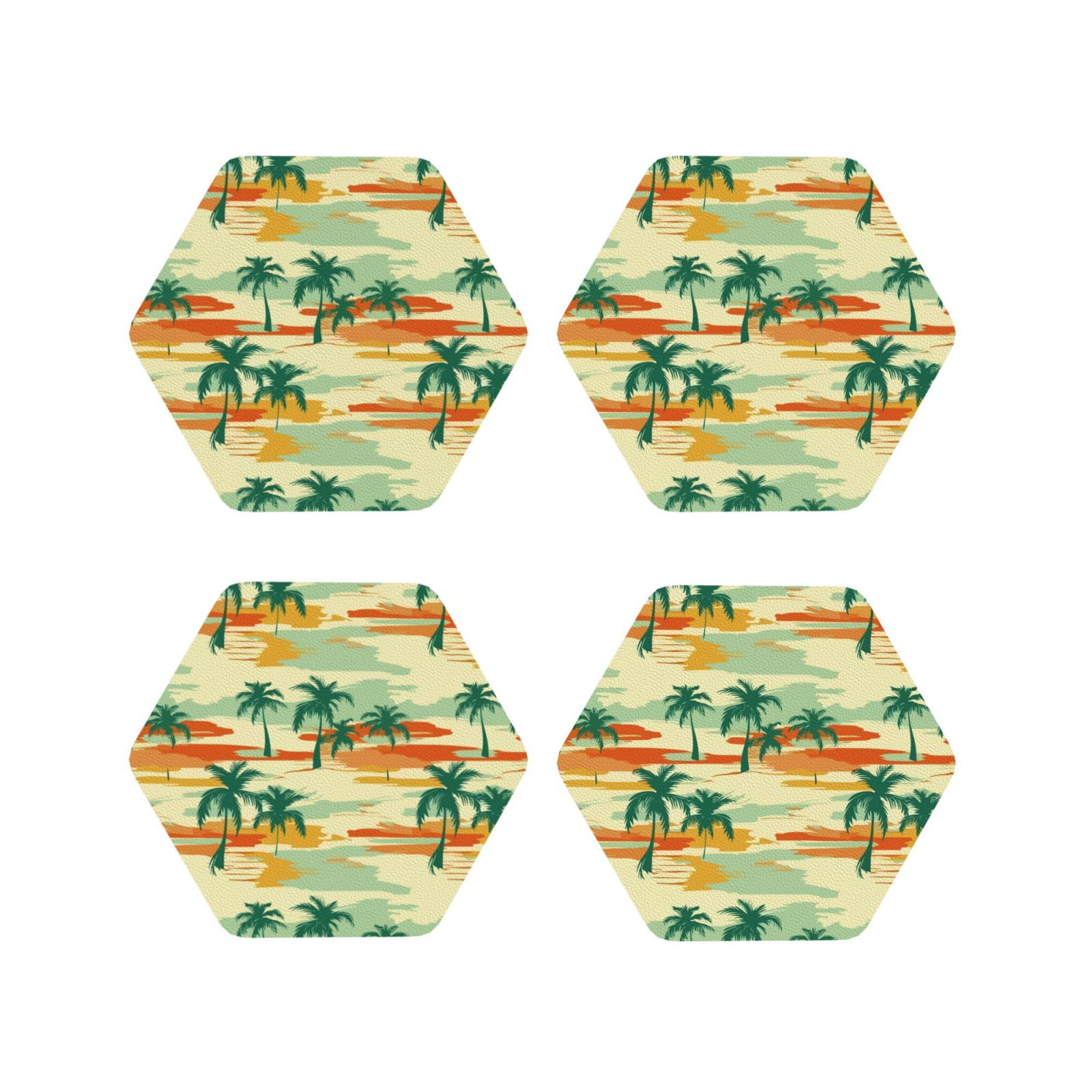 Leather Coasters of 4, Palm tree_AM Drink Coasters Foe Tabletop ...