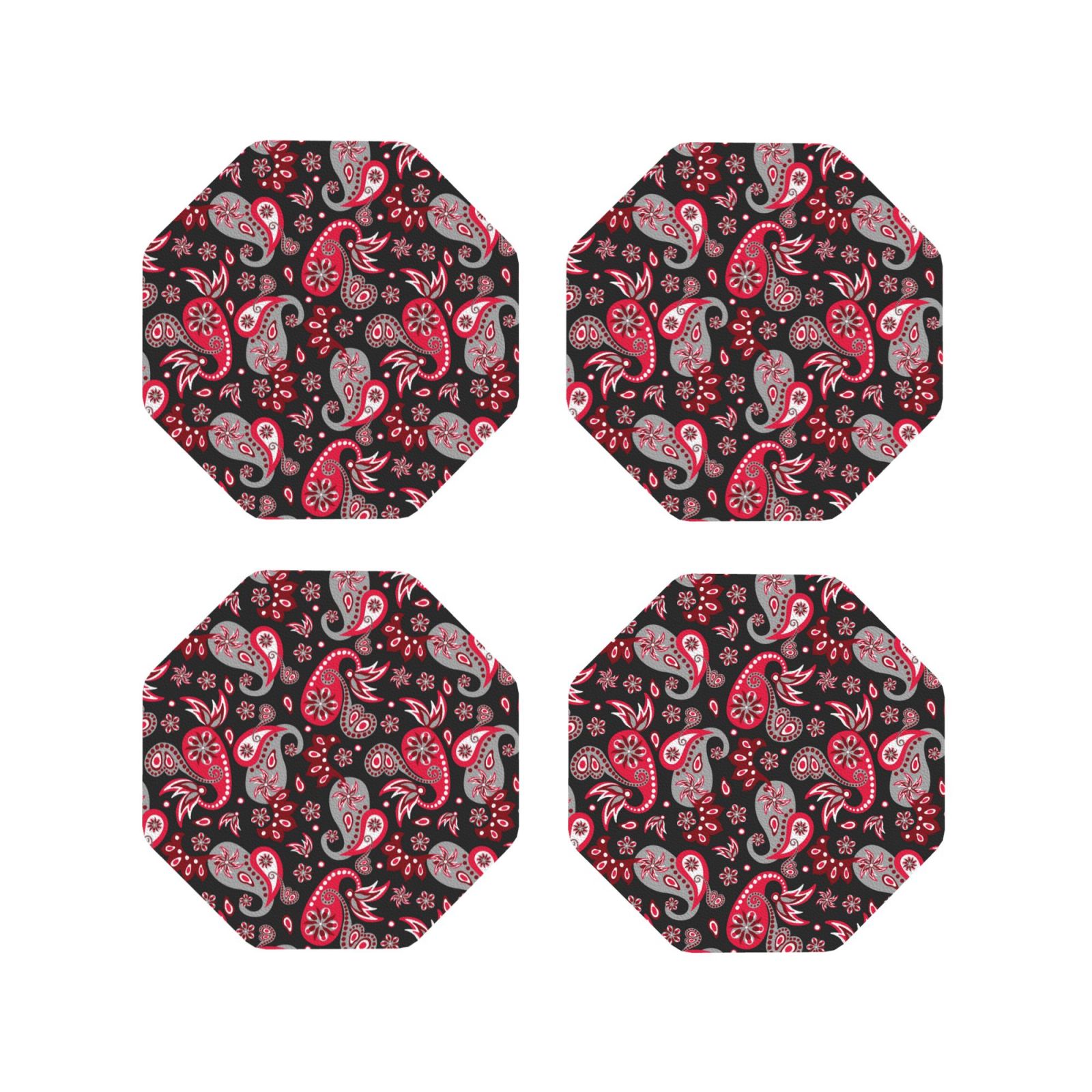 Leather Coasters of 4, Red Gray Black Paisley Drink Coasters Foe ...