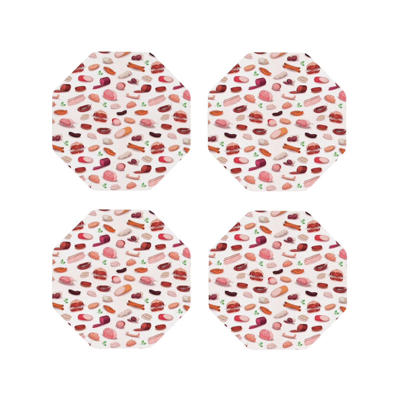 Leather Coasters of 4, Sausage Ham Print Drink Coasters Foe Tabletop ...