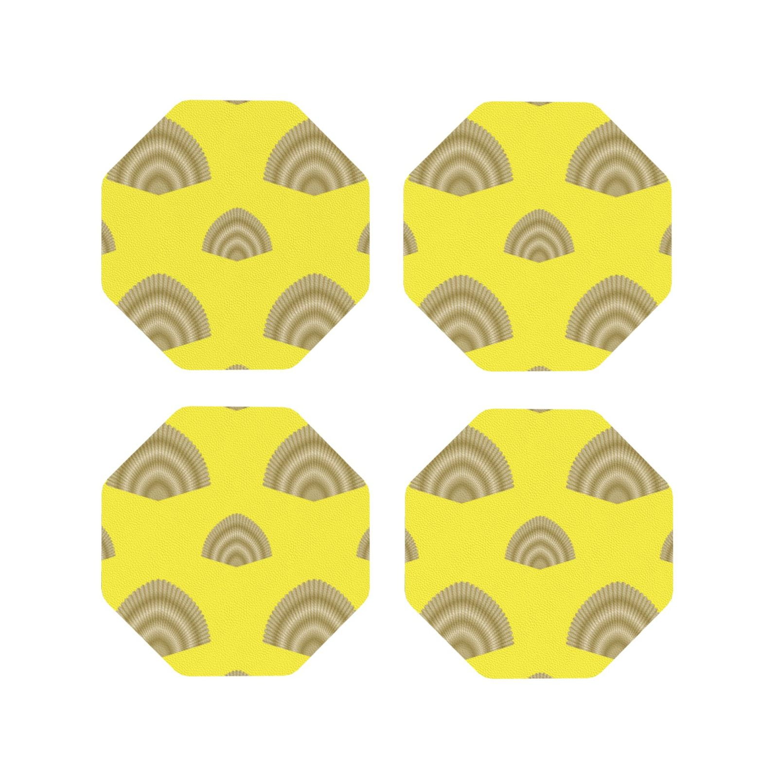 Leather Coasters of 4, Shells Yellow Drink Coasters Foe Tabletop ...