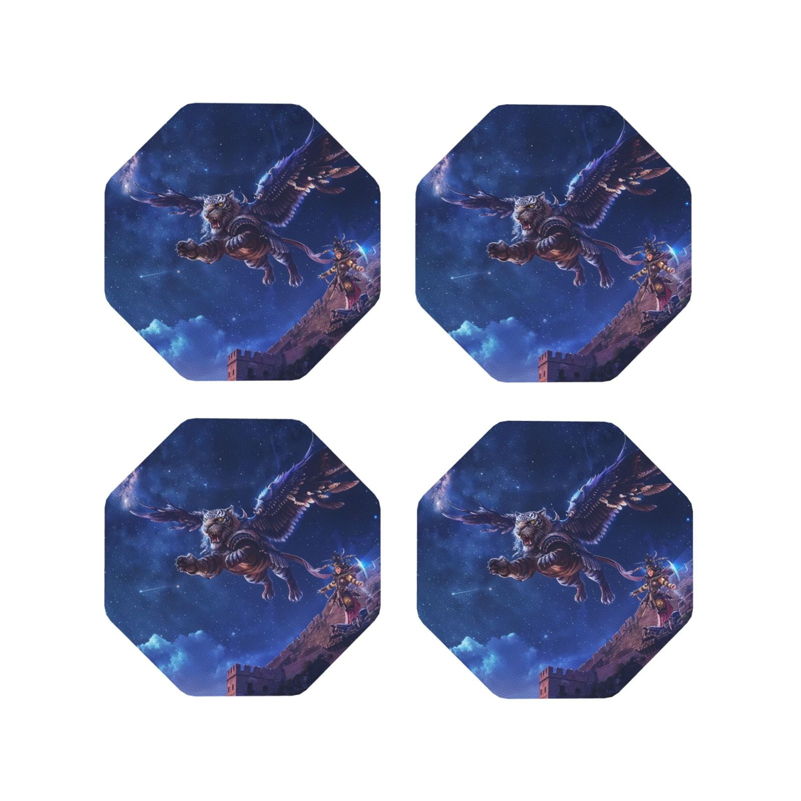 Leather Coasters of 4, Starry Sky Wall Flying Tiger Drink Coasters Foe ...