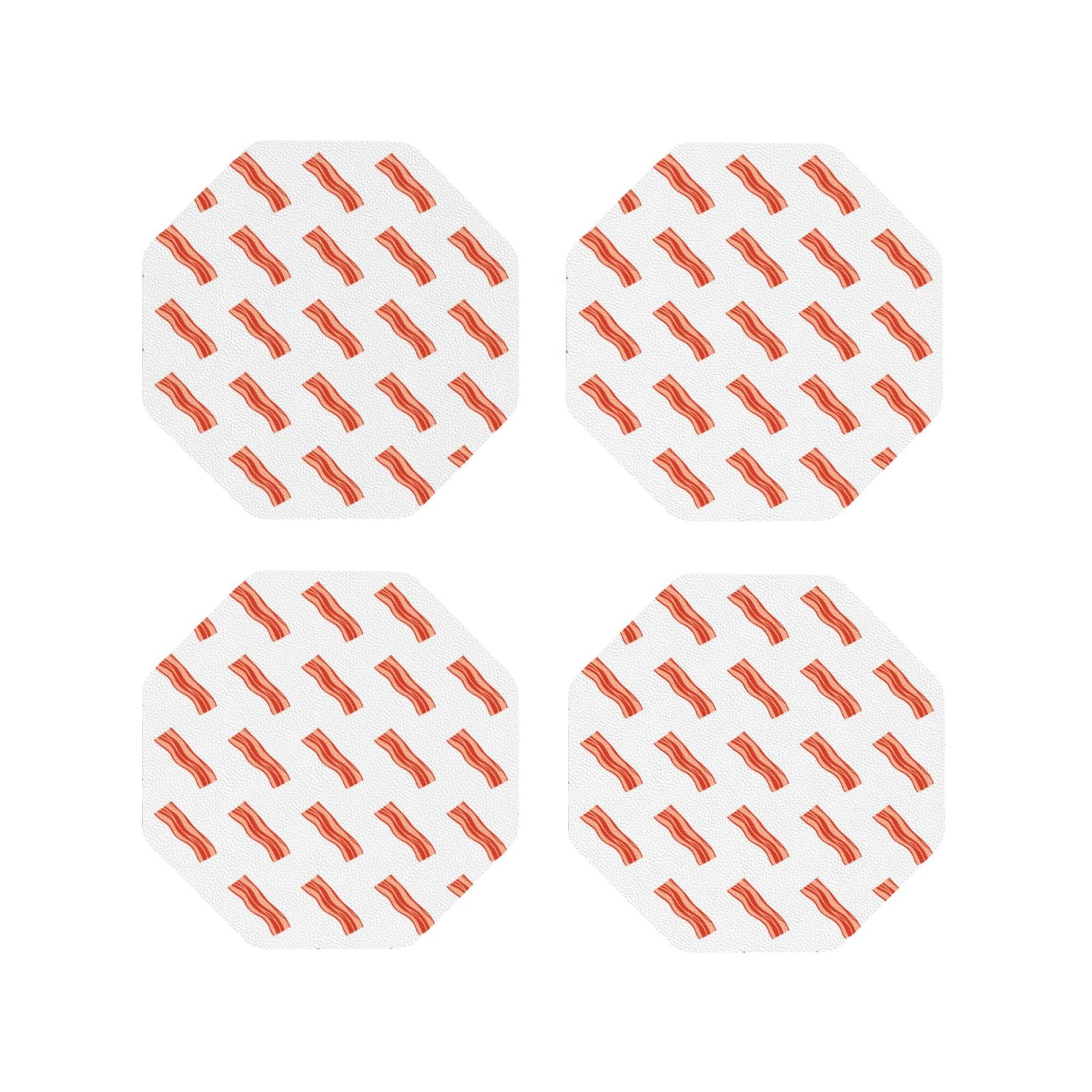 Leather Coasters of 4, Twill Bacon Print White Drink Coasters Foe ...