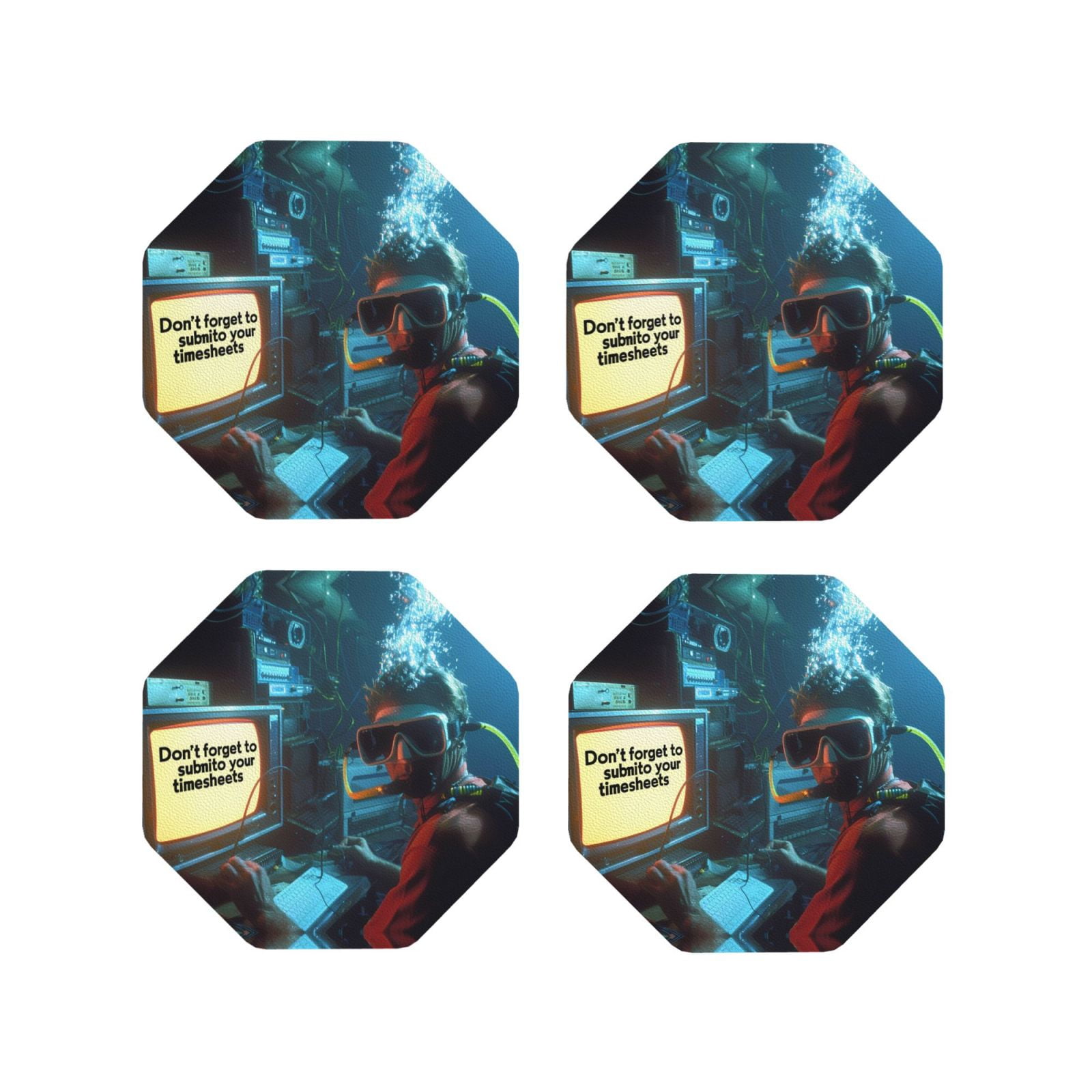 Leather Coasters of 4, Underwater Office Diver Drink Coasters Foe ...