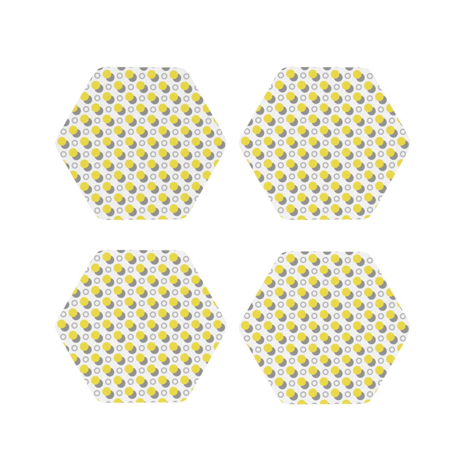 Leather Coasters of 4, Yellow dot print Drink Coasters Foe Tabletop ...