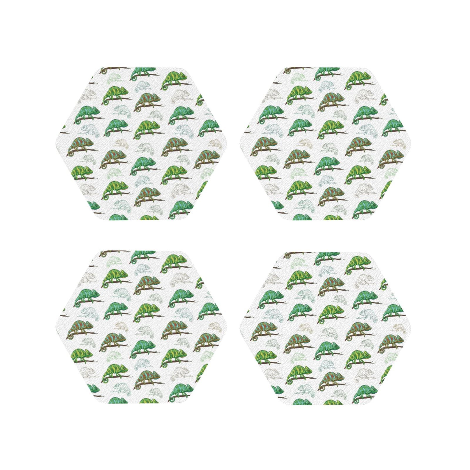 Leather Coasters of 4, cartoon cute lizard chameleon Drink Coasters Foe ...