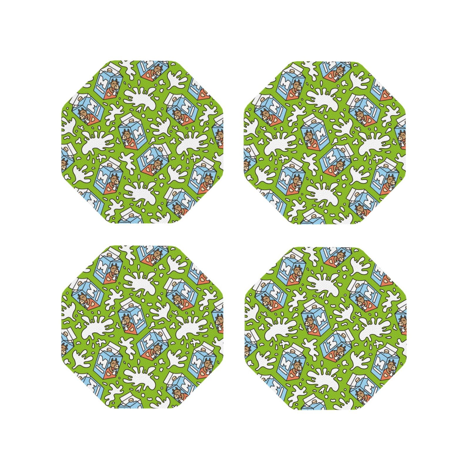 Leather Coasters of 4, cartoon milk cow Drink Coasters Foe Tabletop ...