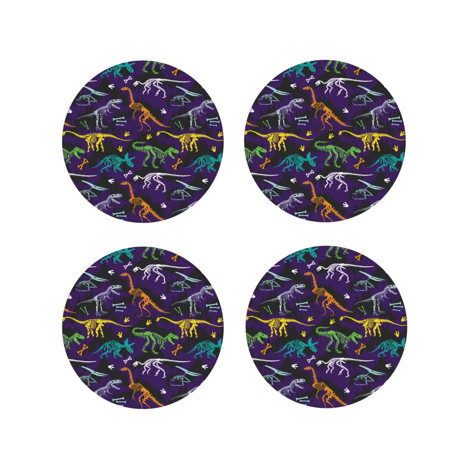 Leather Coasters of 4, cool Dinosaur print Drink Coasters Foe Tabletop ...