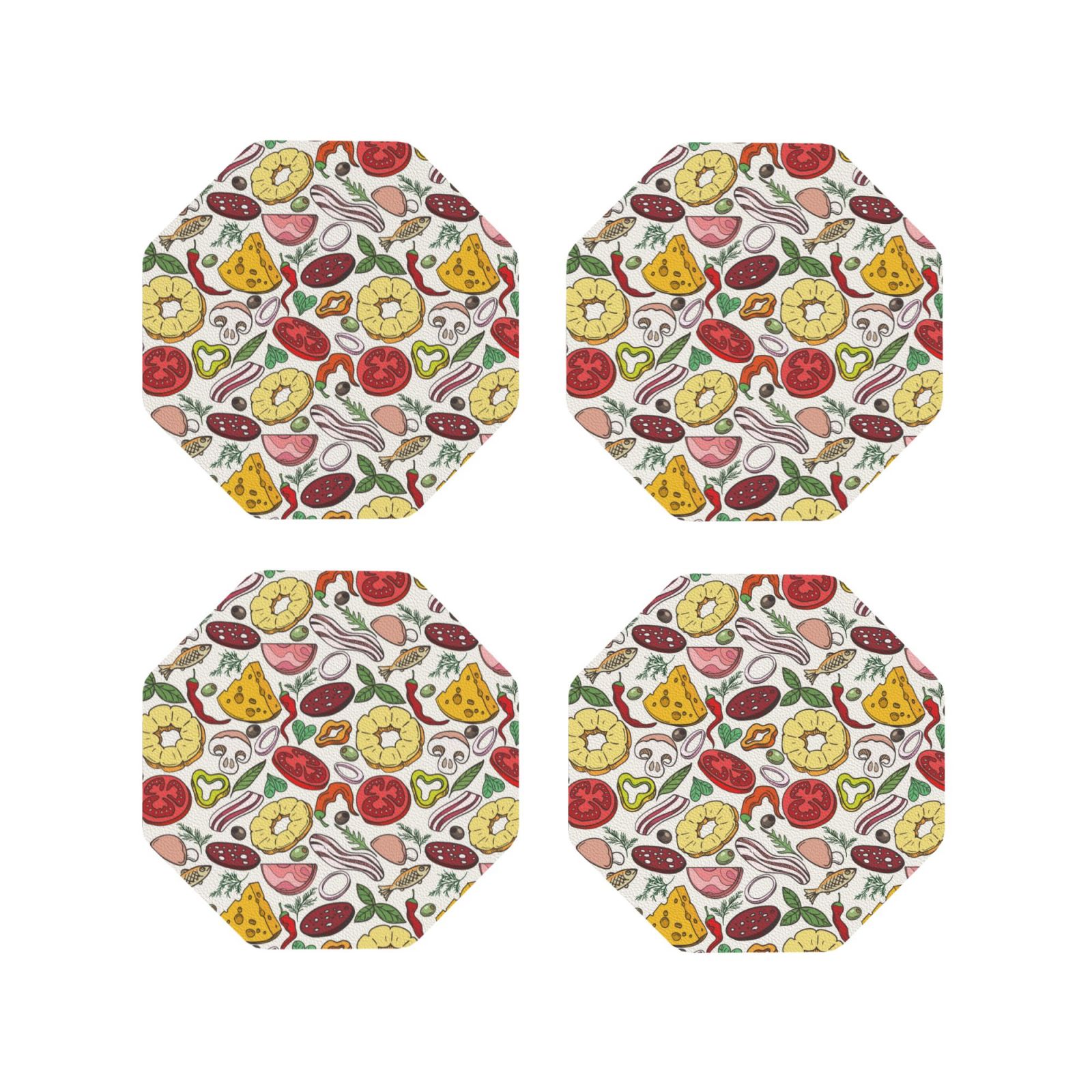Leather Coasters of 4, funny food Drink Coasters Foe Tabletop ...