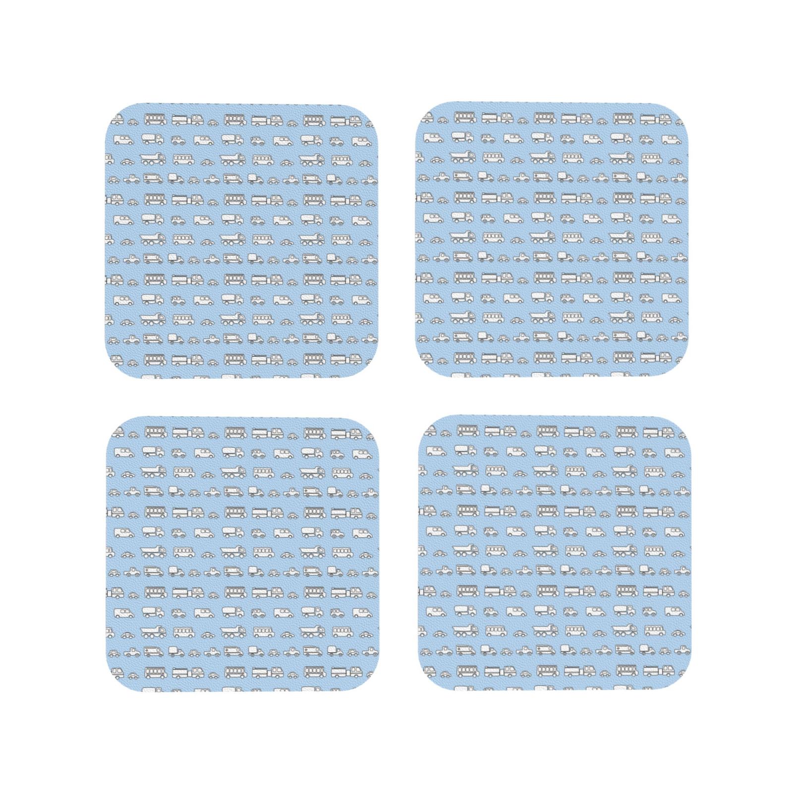 Leather Coasters of 4, hand drawn cartoon car Drink Coasters Foe ...