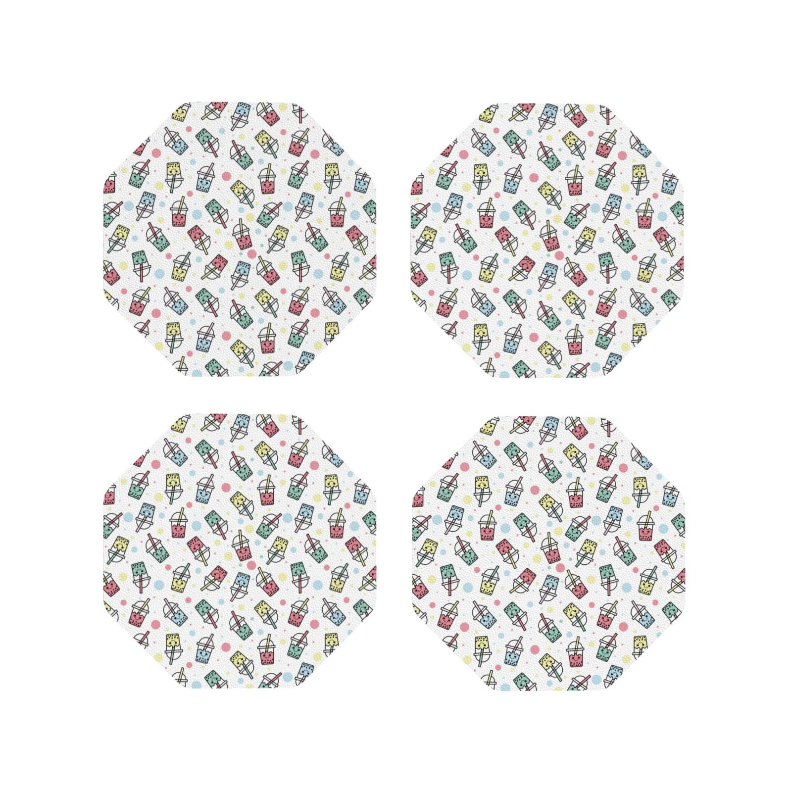 Leather Coasters of 4, milk tea No.802 Drink Coasters Foe Tabletop ...