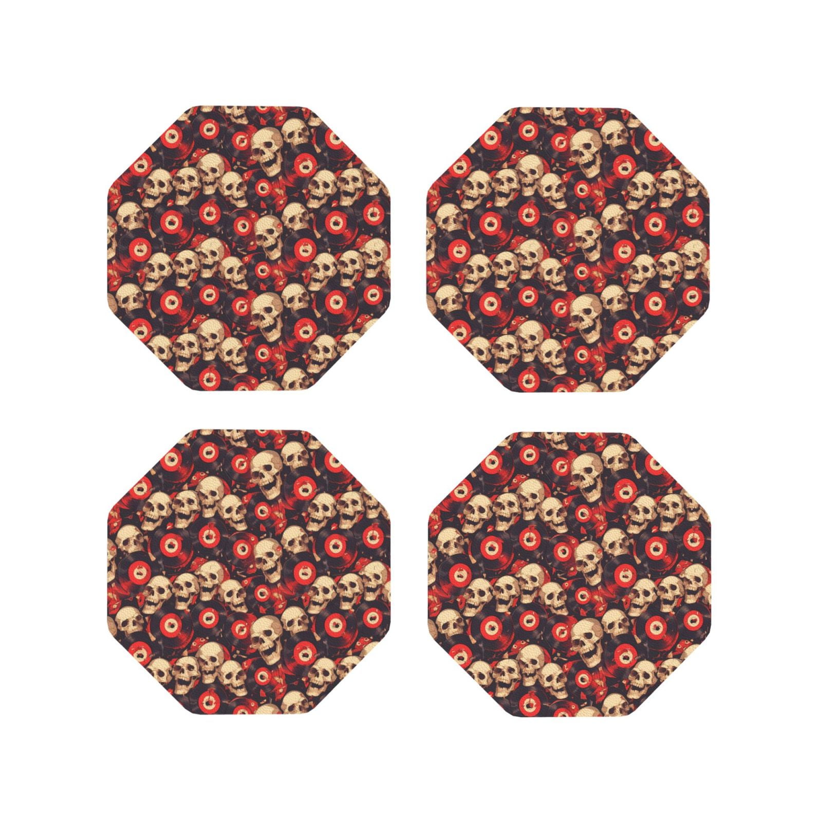 Leather Coasters of 4, record Skull rock Drink Coasters Foe Tabletop ...