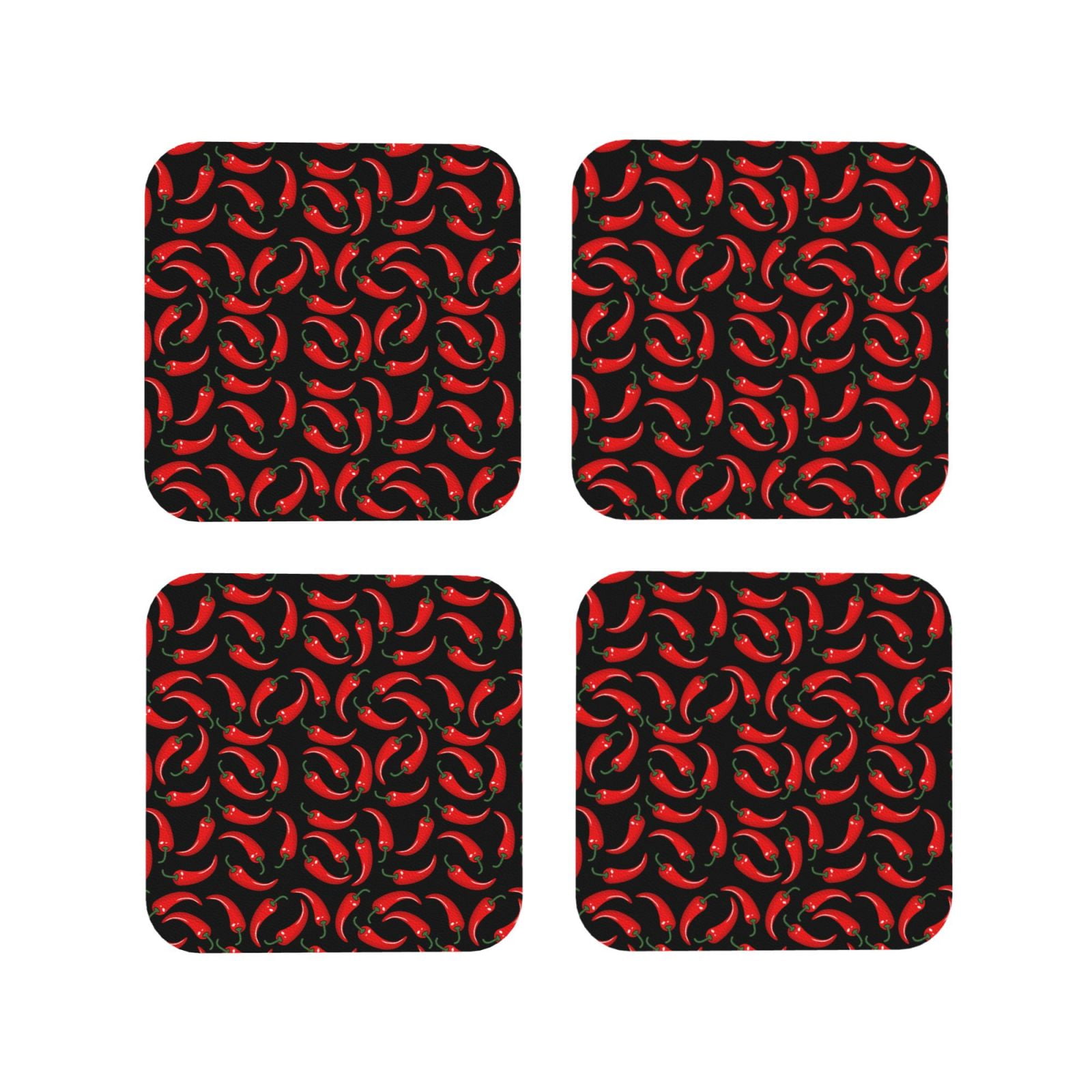Leather Coasters of 4, red Chili Pepper black Drink Coasters Foe ...